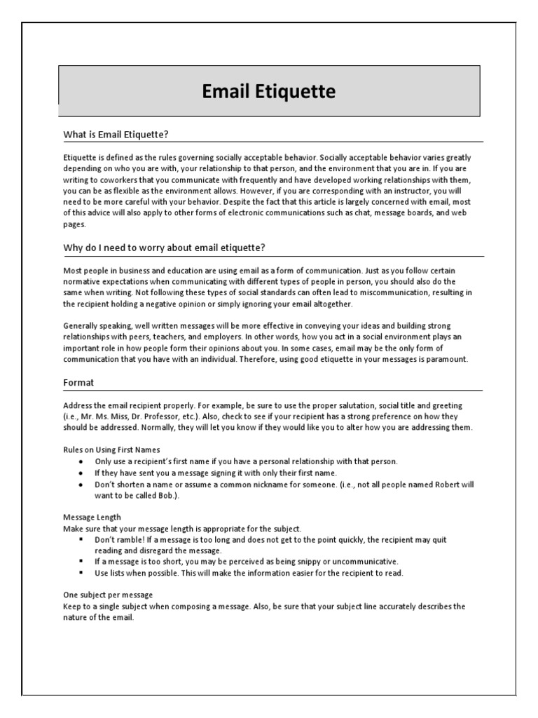 Email Etiquette PDF | PDF | Etiquette | Communication