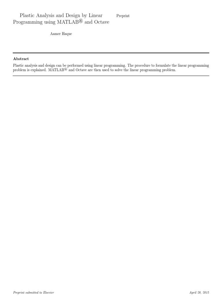Plastic Analysis and Design by Linear Using Matlab | PDF | Bending | Mathematical Optimization