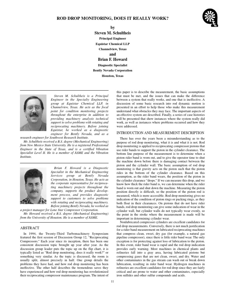 Rod Drop Monitoring in Compressors | PDF | Piston | Cylinder (Engine)
