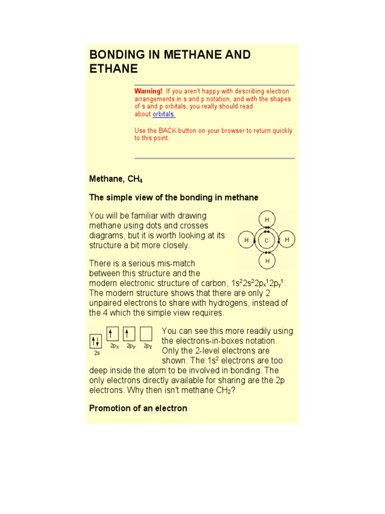 Bonding in Methane and Ethane: Orbitals | PDF | Chemical Bond | Methane
