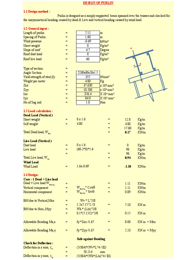 Purlin Design and Load Calculations | PDF | Bending | Engineering