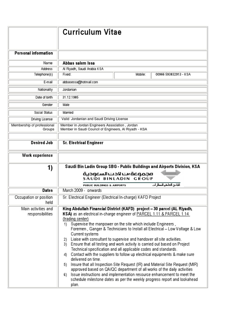 CV - Abbas Essa | PDF | Saudi Arabia | Jordan