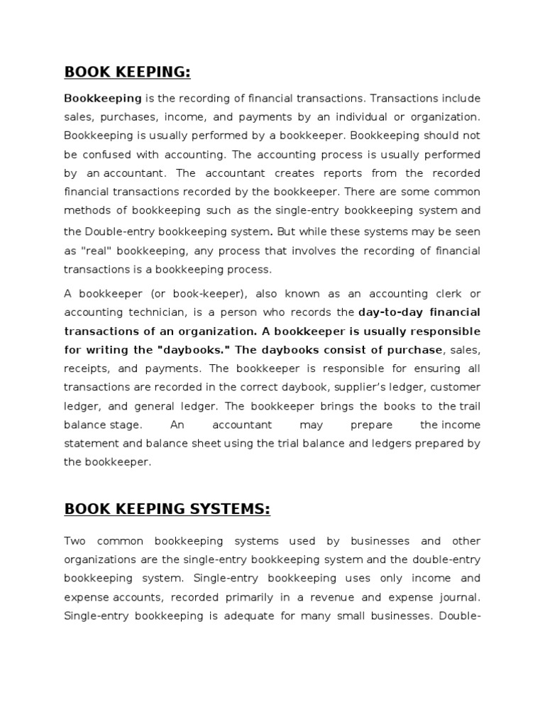Book Keeping | PDF | Bookkeeping | Accounting