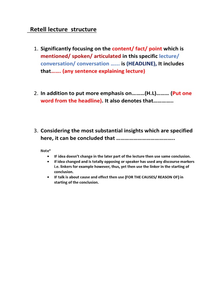 Retell Lecture Structure | PDF