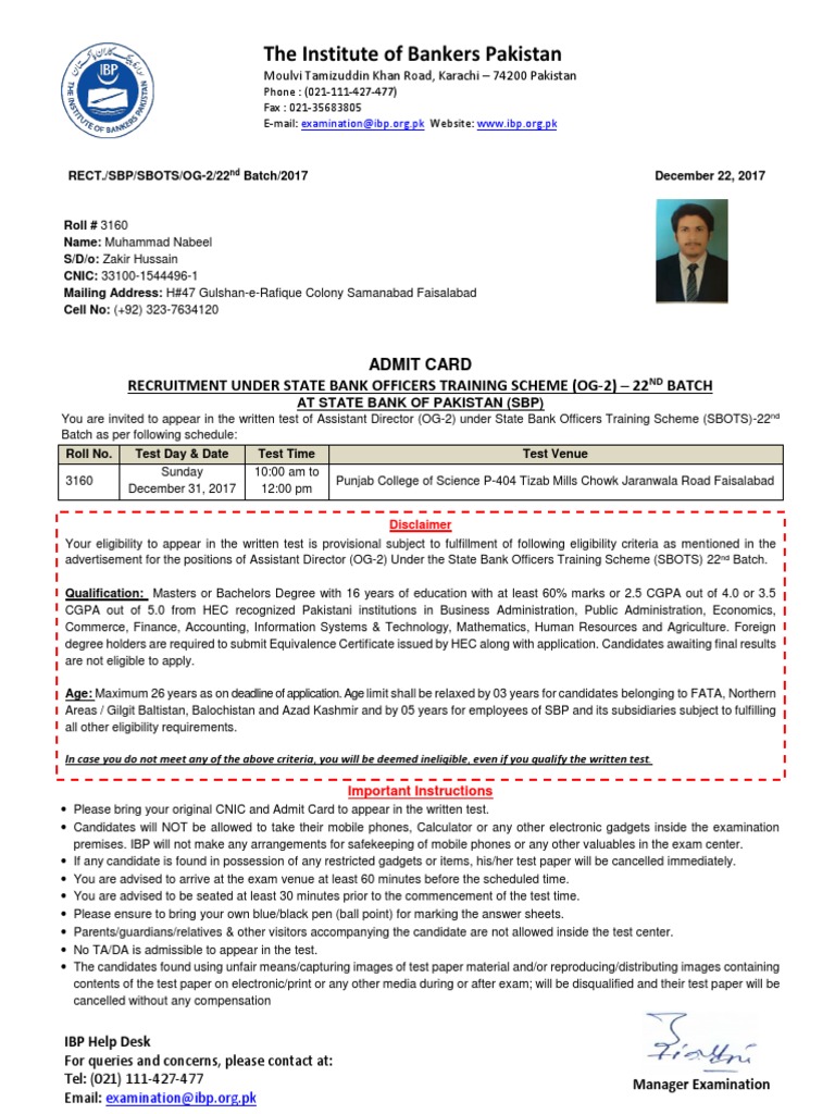 SBP SBOTS (OG-2) 22nd Batch Test PDF | PDF | Academic Degree | Test ...