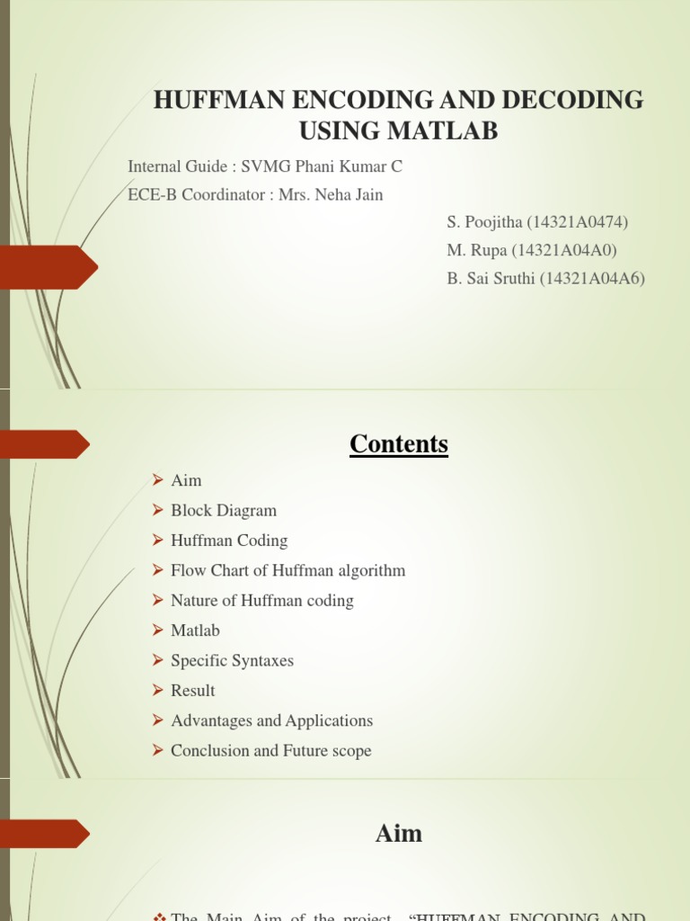 Huffman Coding with MATLAB | PDF | Code | Data Compression