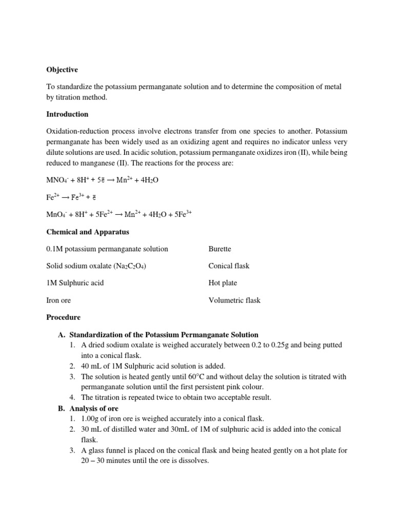 Experiment 7 Redox Titration | PDF | Titration | Chemistry