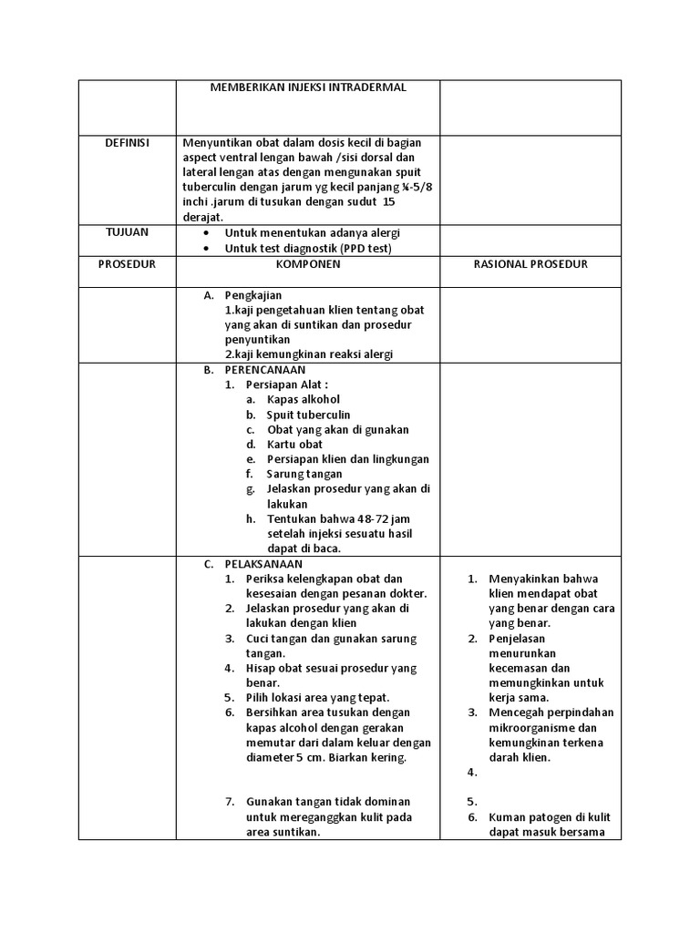 Sop Memberikan Injeksi Intradermal | PDF