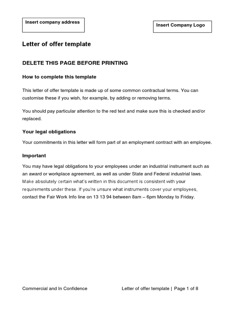 Letter of Offer Template | PDF | Confidentiality | Employment