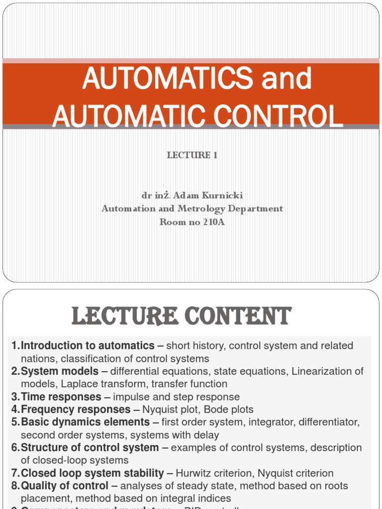 Lecture - 1 Automatics | PDF | Control Theory | Automatic Control