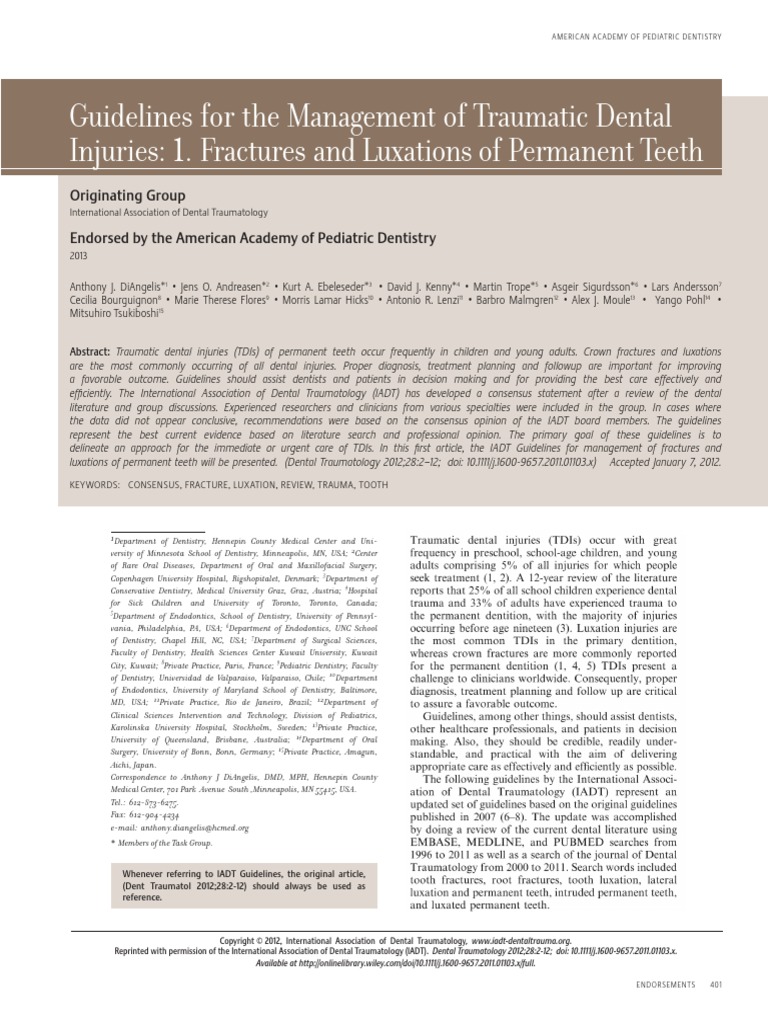 Guidelines For The Management of Traumatic Dental Injuries: 1 ...