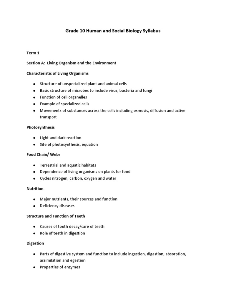 Grade 10 Human and Social Biology Syllabus | PDF