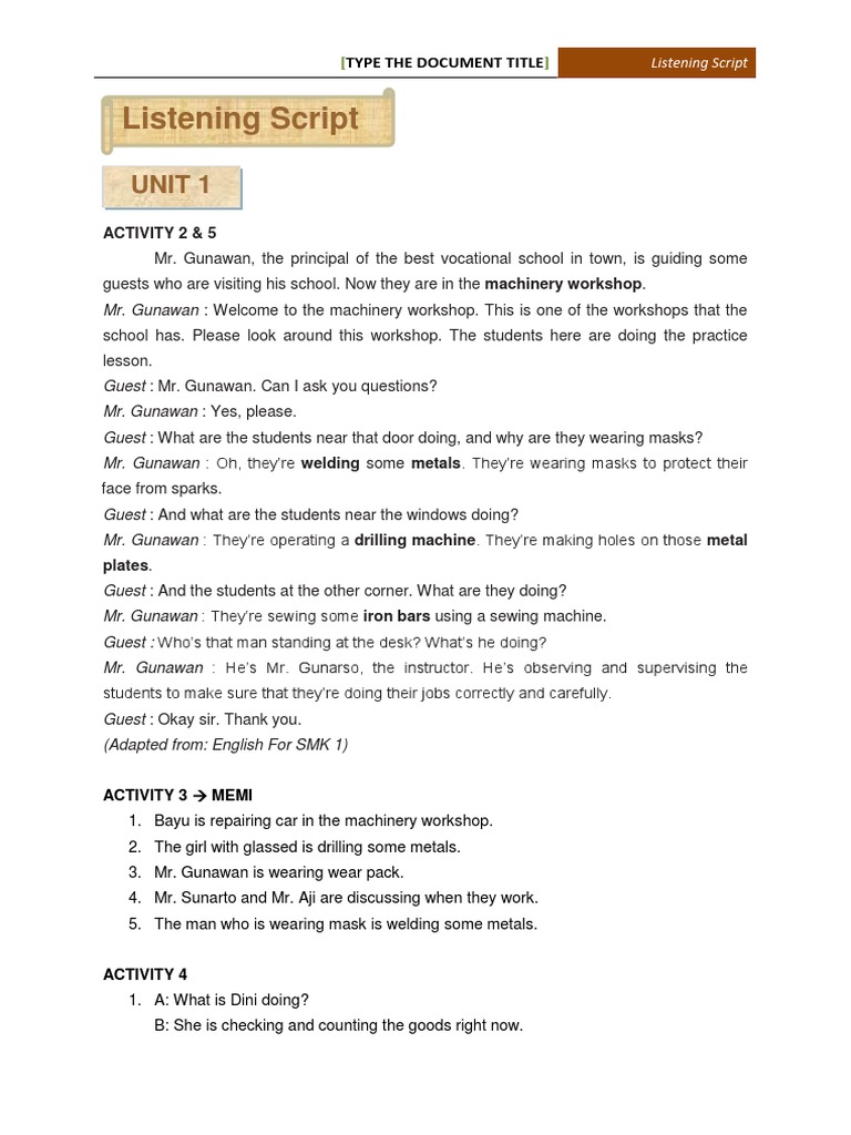 Listening Script | PDF | Engineering | Mechanical Engineering