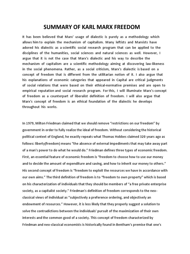KARL MARX ''Freedom'' | PDF | Capitalism | Karl Marx