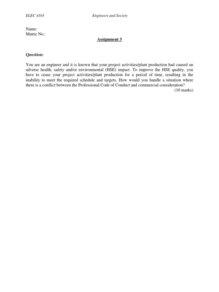 Assignment 3: ELEC 4103 Engineers and Society | PDF