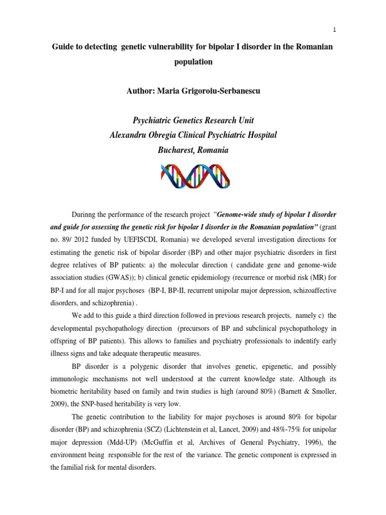 Guide Genetic Vulnerability BP RO | Major Depressive Disorder | Bipolar ...