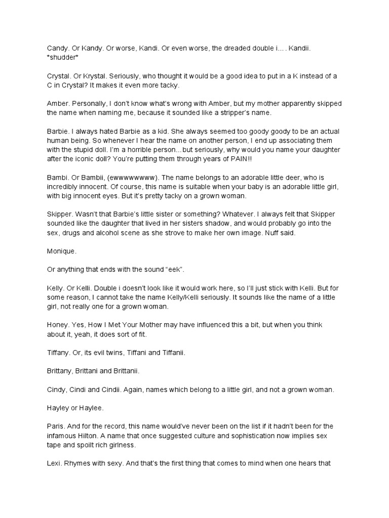 Bimbo Names | PDF | Leisure