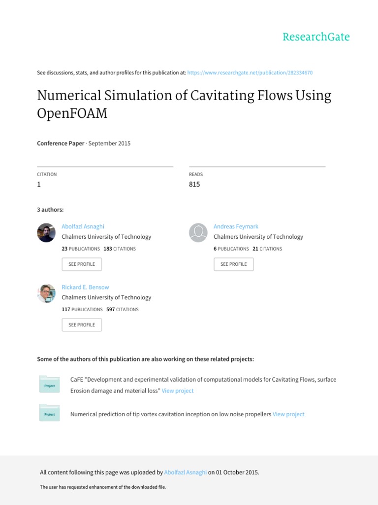 Topic 1 Numerical Simulation of Cavitating Flows Using Openfoam | PDF | Fluid Dynamics | Atomic ...