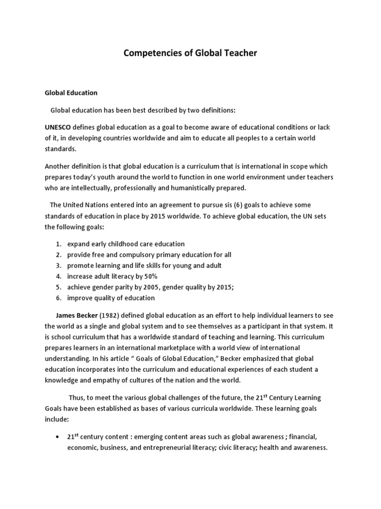 Competencies of Global Teacher | PDF | Literacy | Curriculum