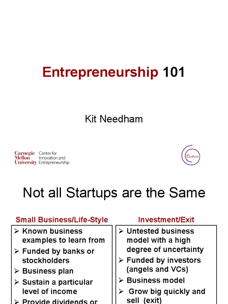 Entrepreneurship 101 | PDF | Venture Capital | Corporate Finance