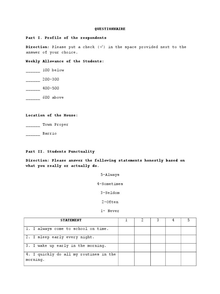 Questionnaire About Punctuality | PDF