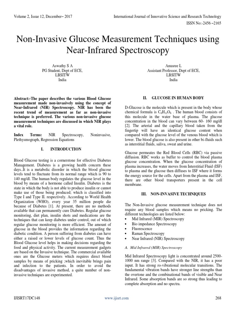 Non Invasive Glucose Measurement Techniques Using Near Infrared ...