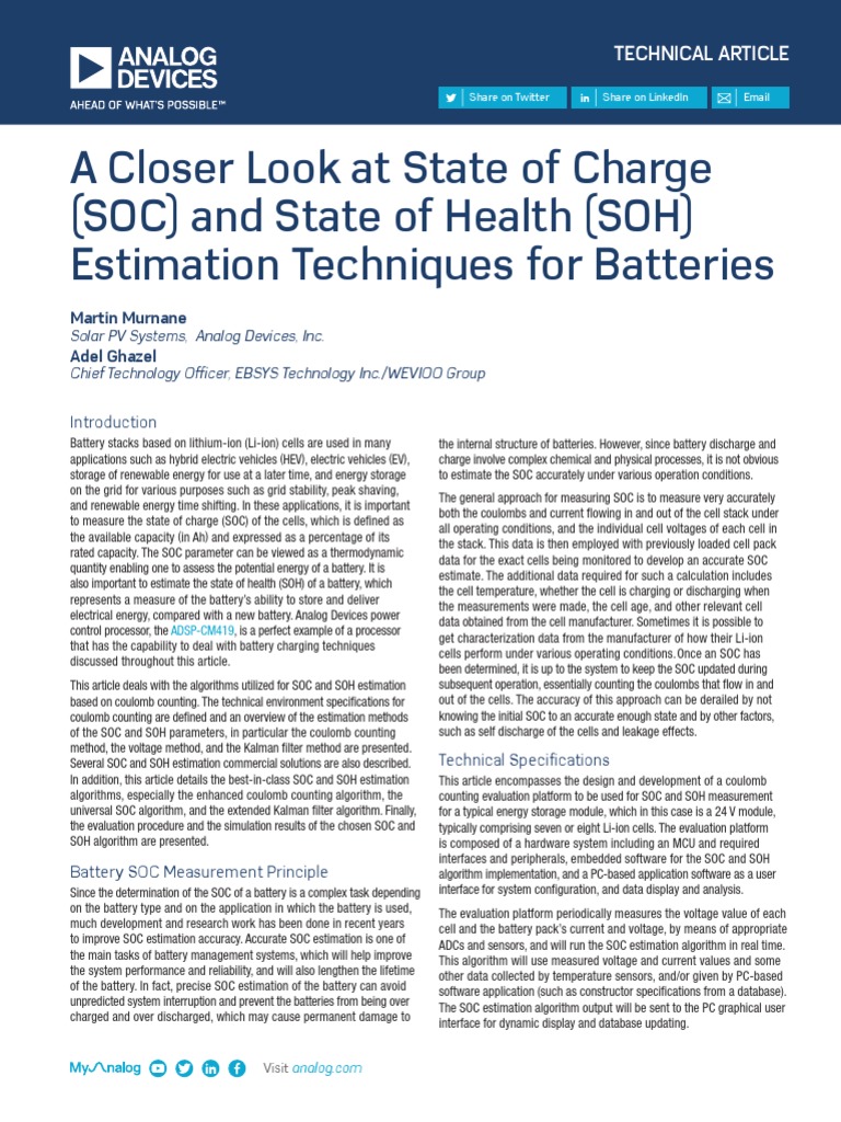 A Closer Look at State of Charge and State Health Estimation Techniques ...