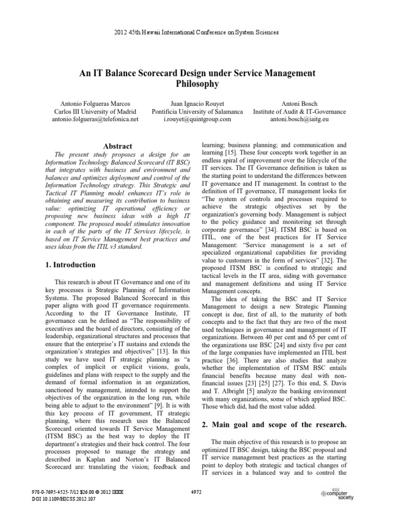 An IT Balance Scorecard Design Under Service Management | PDF | Itil ...