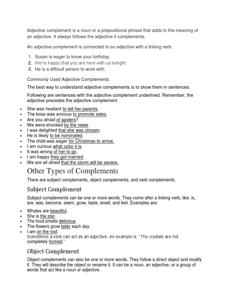 Adjective Complement | PDF | Adjective | Verb