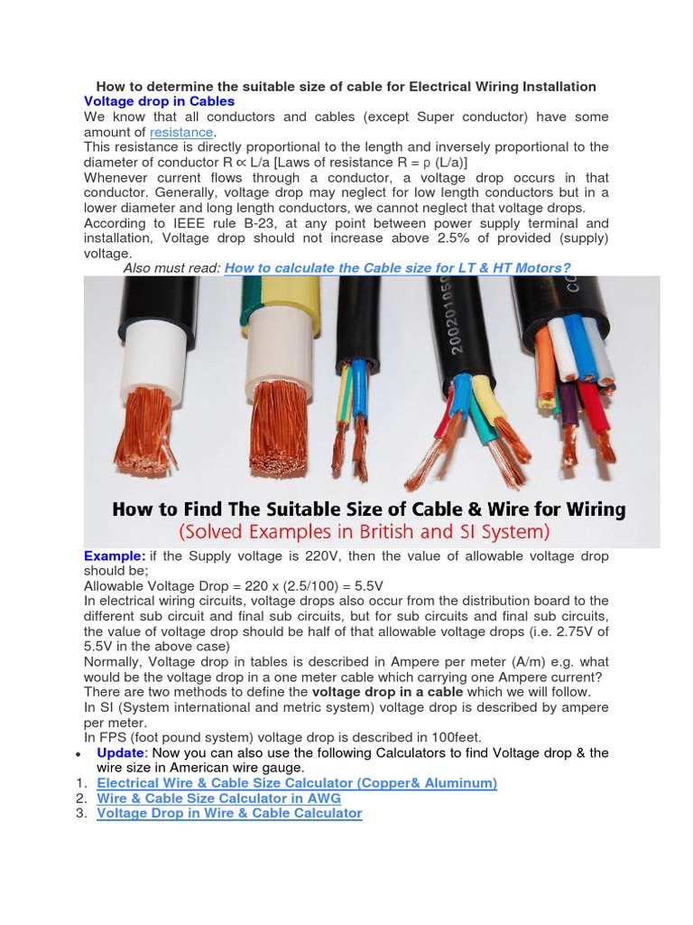 Resistance: Voltage Drop in Cables | PDF | Electric Current ...