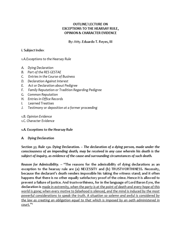 Hearsay Exceptions & Character Evidence | PDF | Hearsay | Genealogy