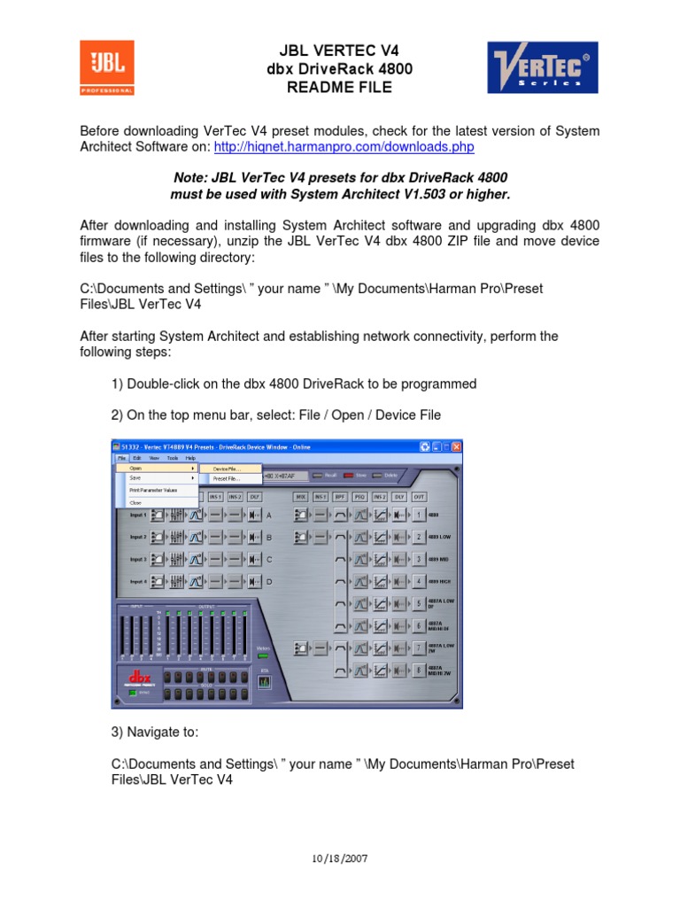 JBL VerTec V4 DBX DriveRack 4800 README FILE PDF | PDF | Decibel ...