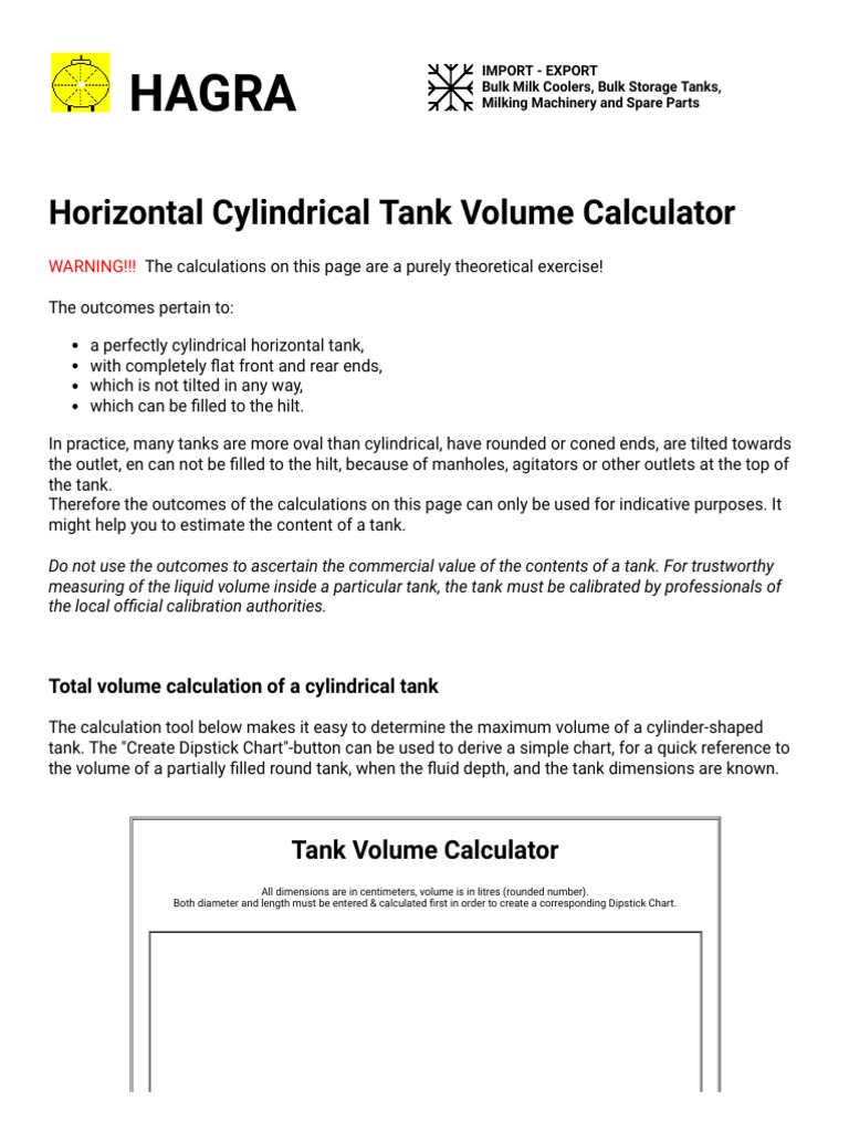 Horizontal Cylindrical Tank Volume and Level Calculator PDF | PDF ...