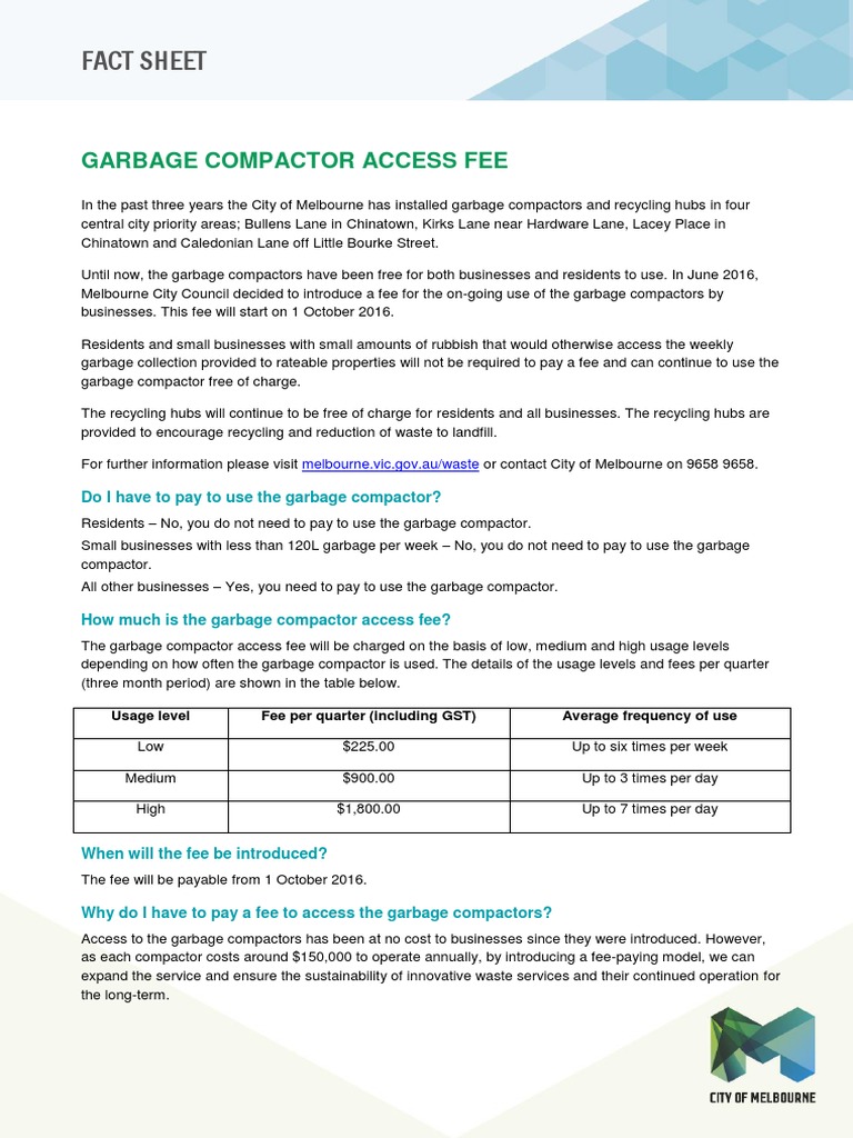 Garbage Compactor Access Fee Fact Sheet | PDF | Recycling | Fee