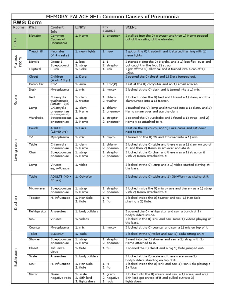 7.91 CC-Pneumonia Memory Palaces | PDF | Pneumonia | Influenza