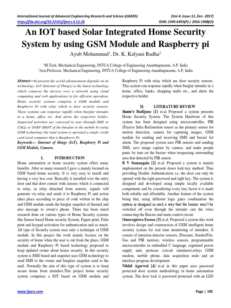 An IOT Based Solar Integrated Home Security System by Using GSM Module and Raspberry Pi | PDF ...