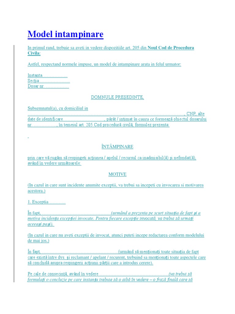 Model Intampinare | PDF