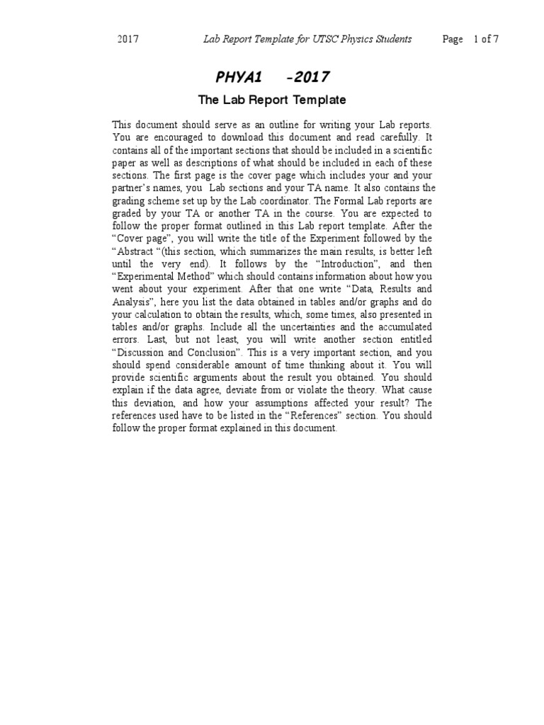 Lab Report Template PHYA11 | PDF | Data Analysis | Uncertainty
