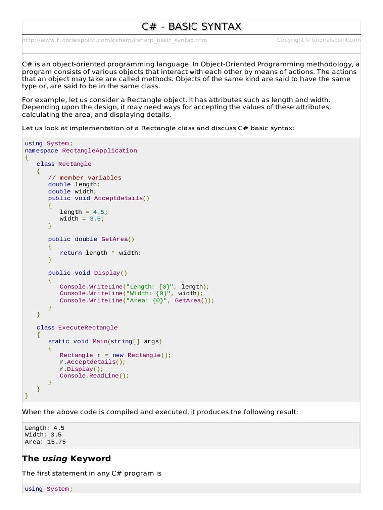 Csharp Basic Syntax | PDF | C Sharp (Programming Language) | Reserved Word