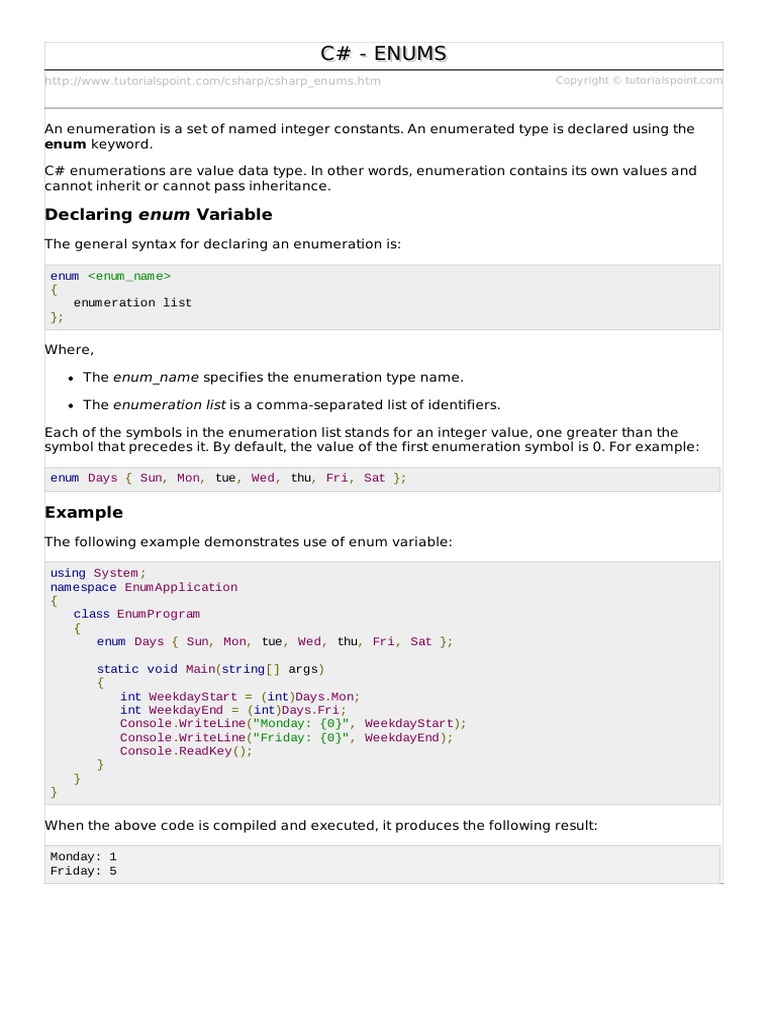 Csharp Enums | PDF