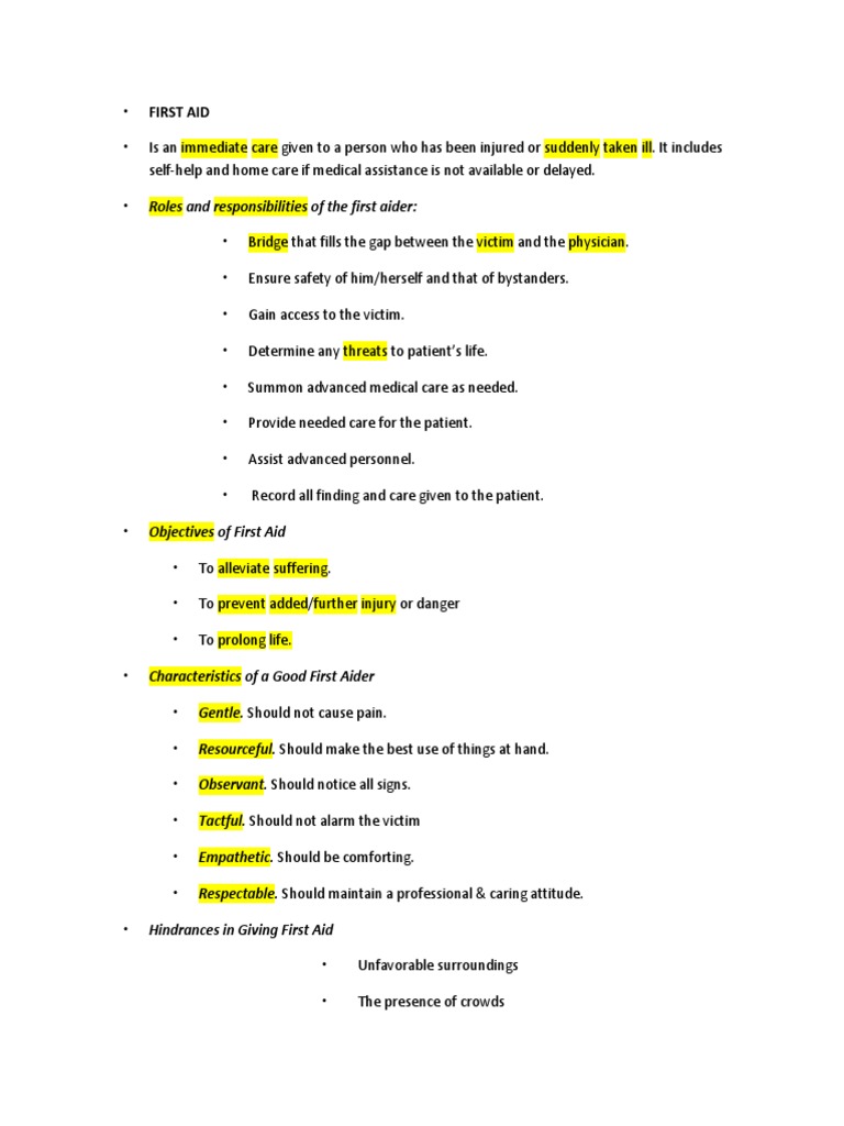 First Aid Notes | PDF | First Aid | Emergency