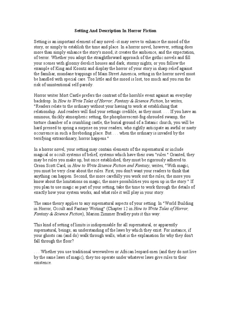 Setting and Description in Horror Fiction Extended Short Story Workshop ...