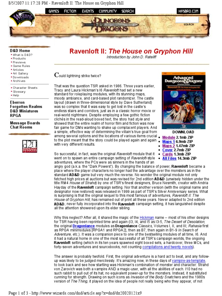 Ravenloft II - The House On Gryphon Hill | PDF | Gary Gygax Games | D20 ...