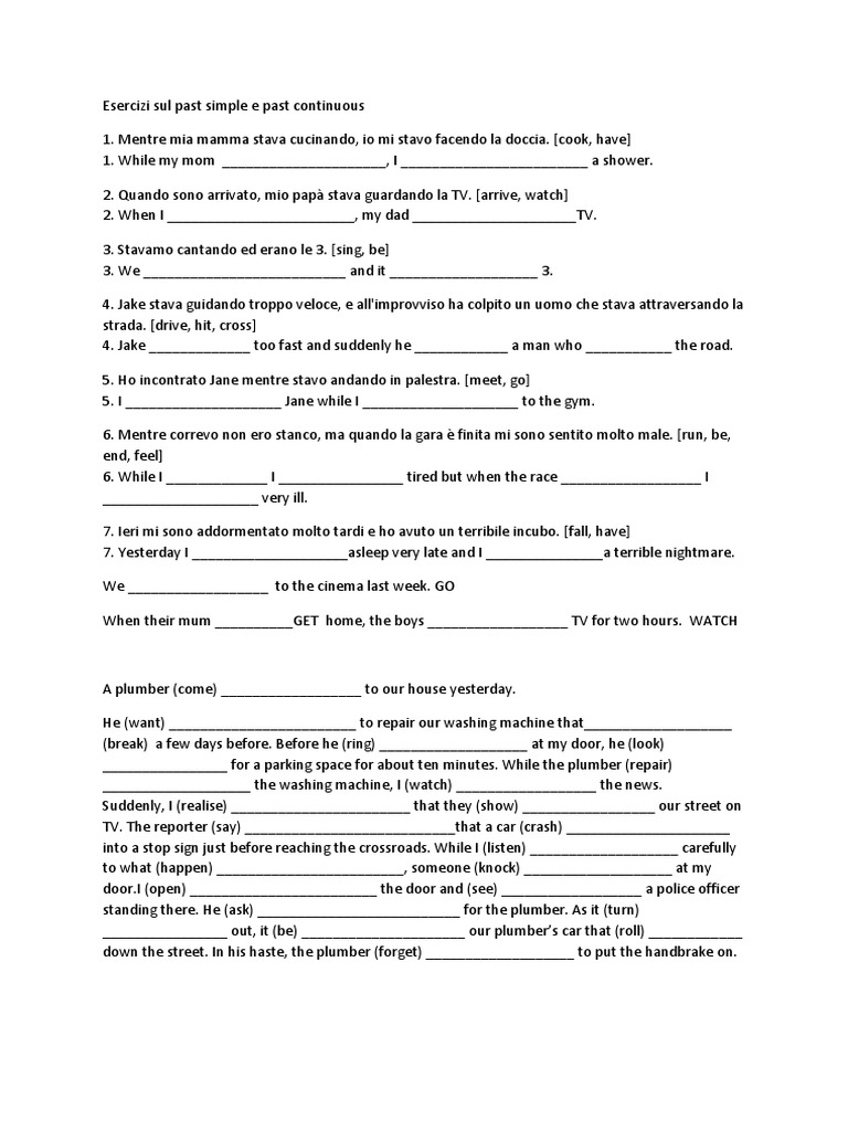 Esercizi Sul Past Simple e Past Continuous | PDF | Italian Music