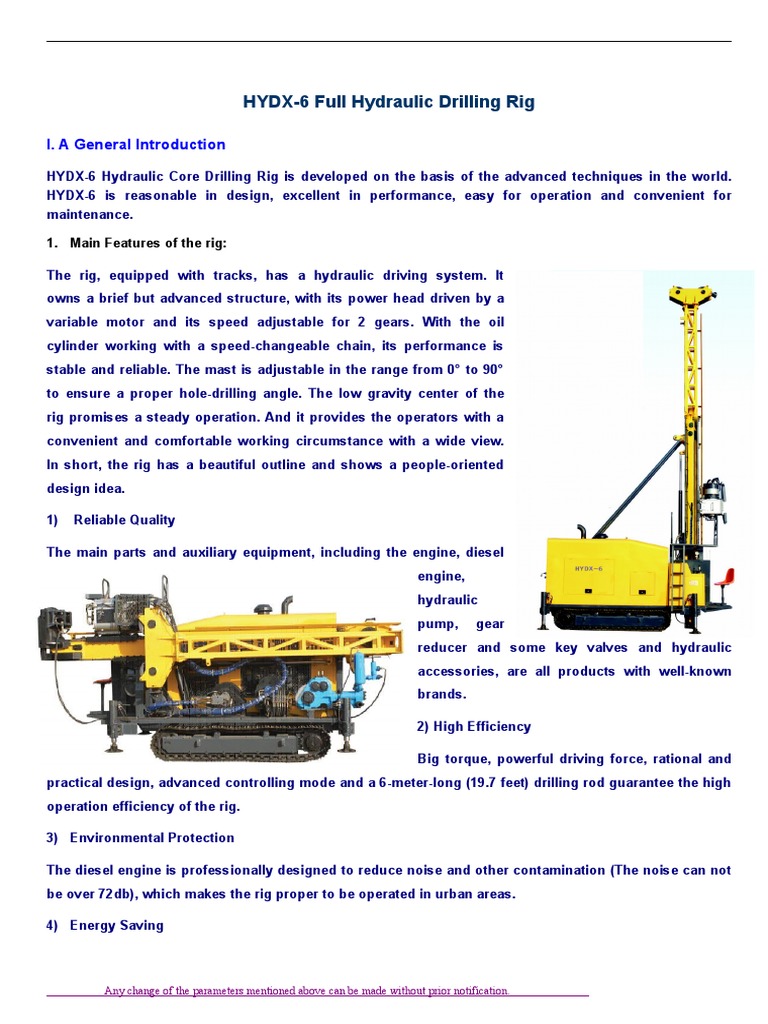 HYDX-6 Specifications in English | PDF | Drilling Rig | Pump