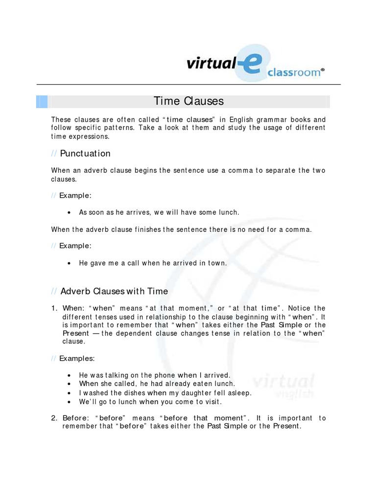 Time Clauses | PDF | Perfect (Grammar) | Grammatical Tense