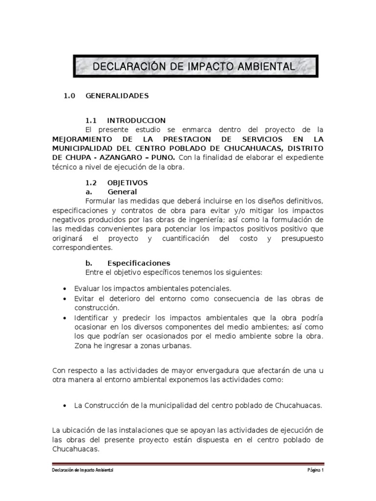 Declaracion de Impacto Ambiental | PDF | Entorno natural | Desarrollo ...