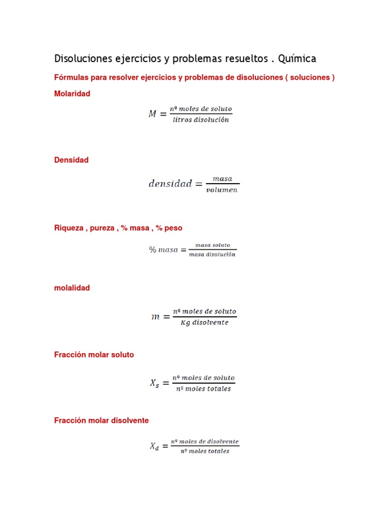 Disoluciones Ejercicios y Problemas Resueltos | Concentración | Compuestos químicos