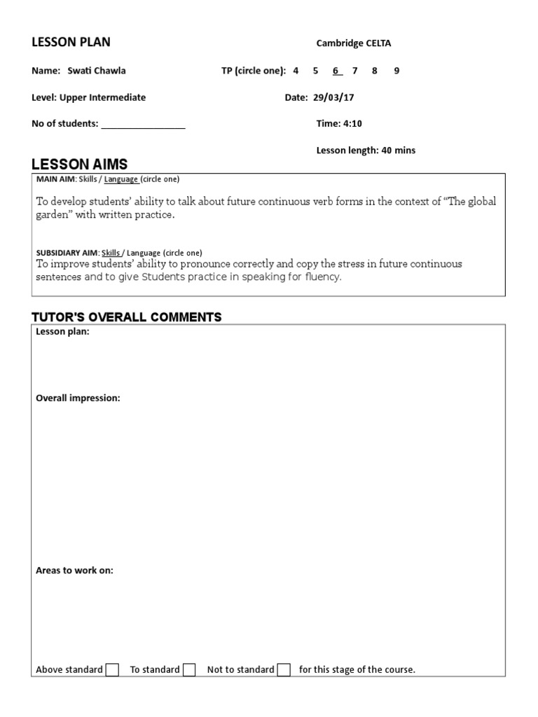 Lesson Plan Celta | PDF | Lesson Plan | Second Language