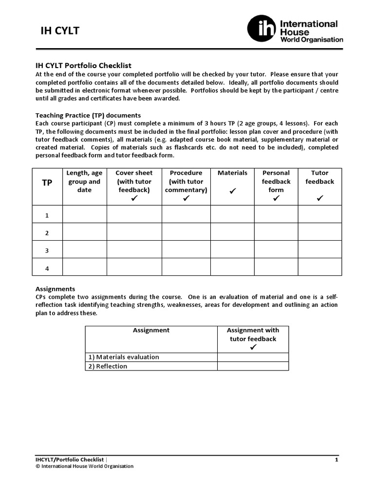 IHCYLT Final Portfolio Checklist for CPs 2012 | Homework | Learning Styles